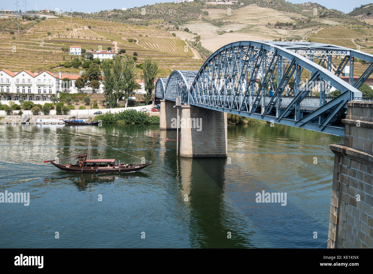 Steel bridge spanning the Douro River in Pinhao, Portugal Stock Photo ...