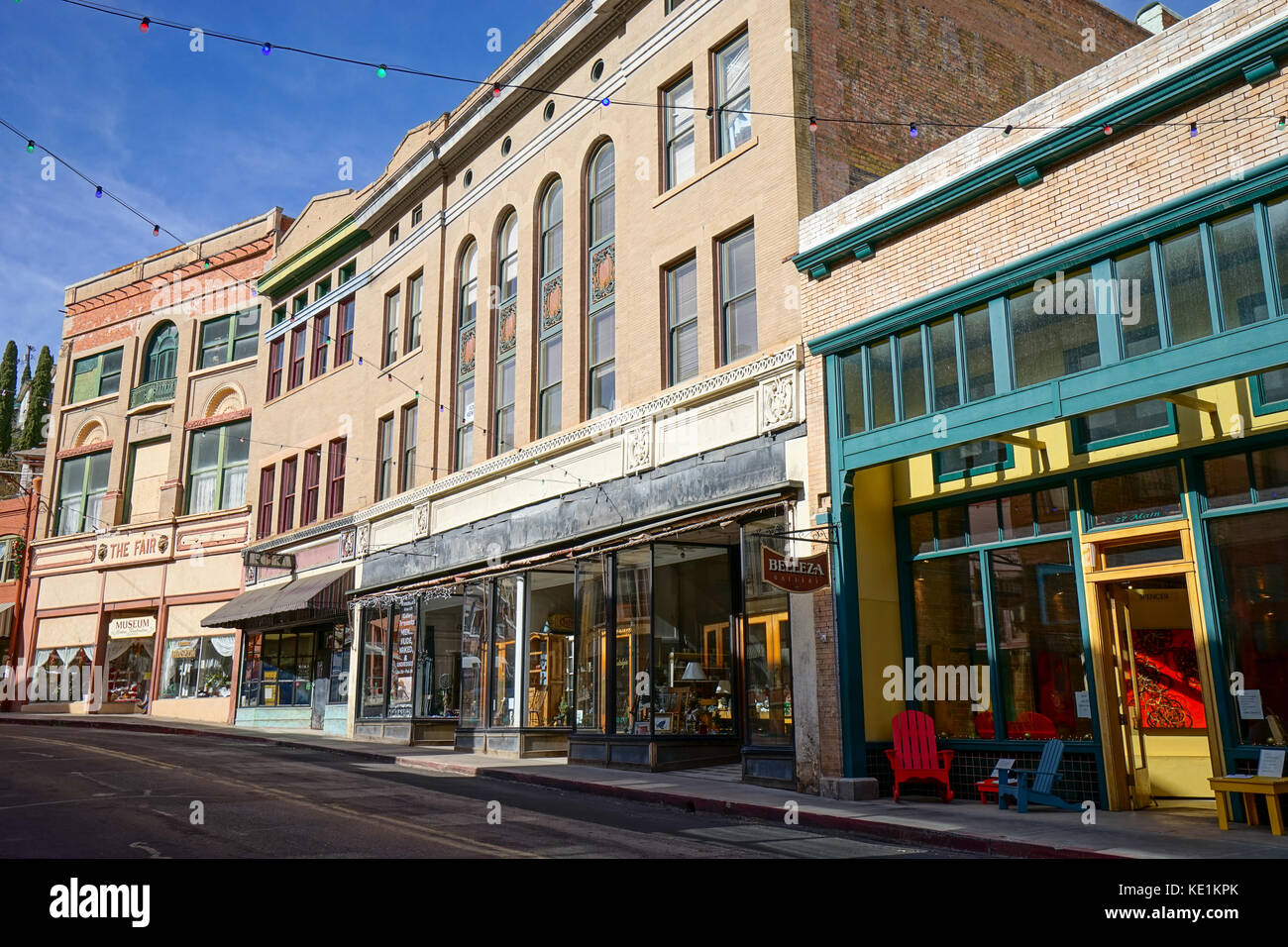 December 9, 2015 Bisbee, Arizona, USA: victorian buildings with stores ...