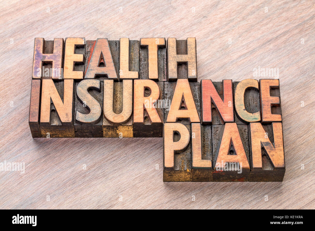 health insurance plan word abstract in in vintage letterpress wood type ...