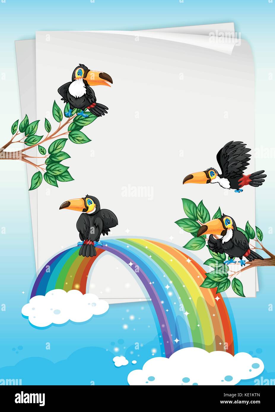Paper design with toucans flying in sky illustration Stock Vector Image ...