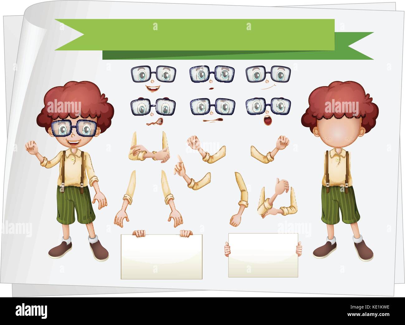 Boy with facial expressions and hand gestures illustration Stock Vector ...