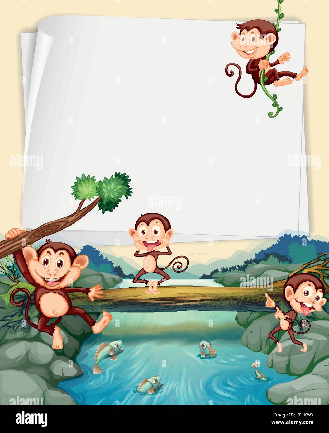 Paper template with monkeys in background illustration Stock Vector ...