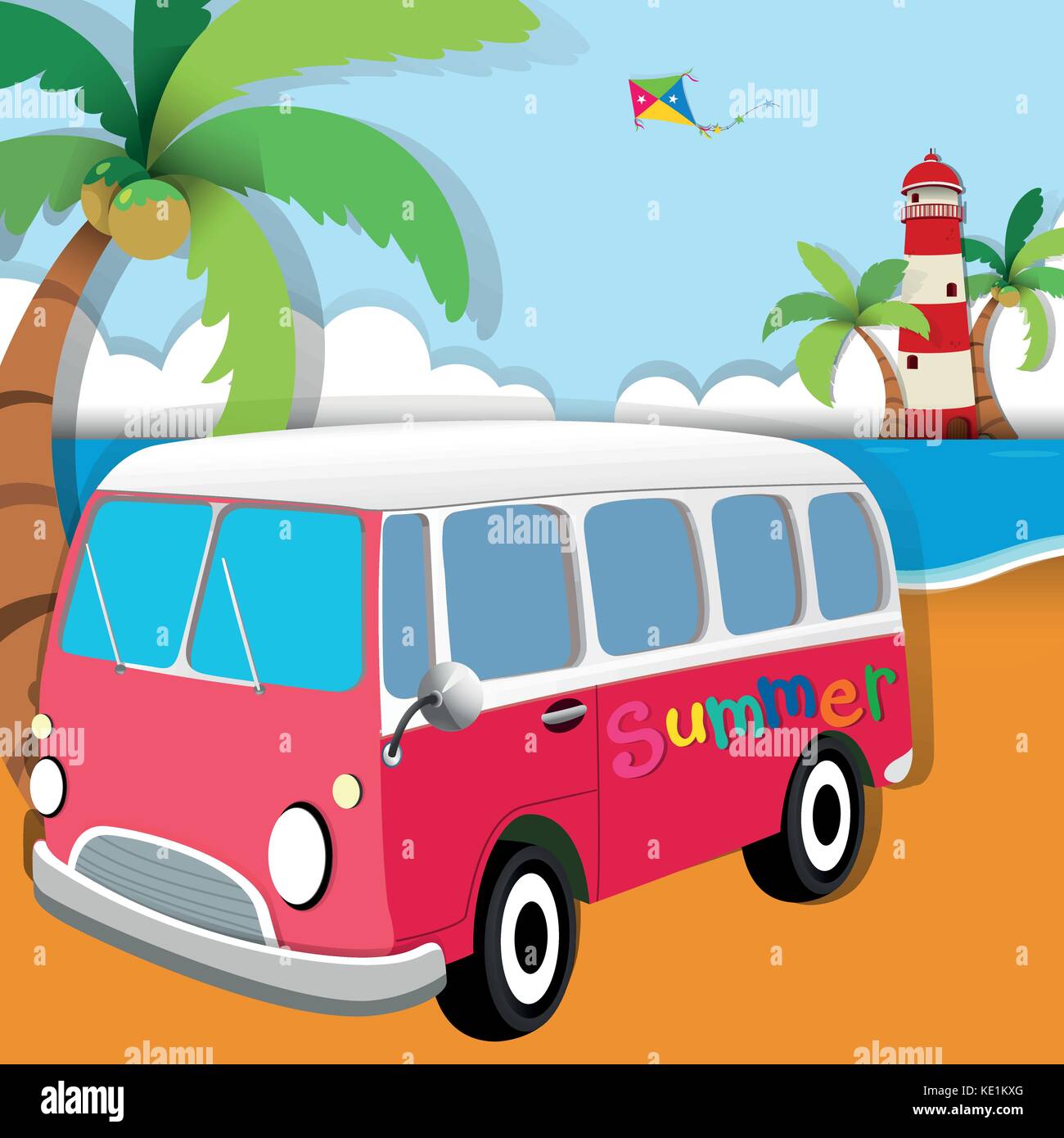 Summer theme with van on the beach illustration Stock Vector Image ...