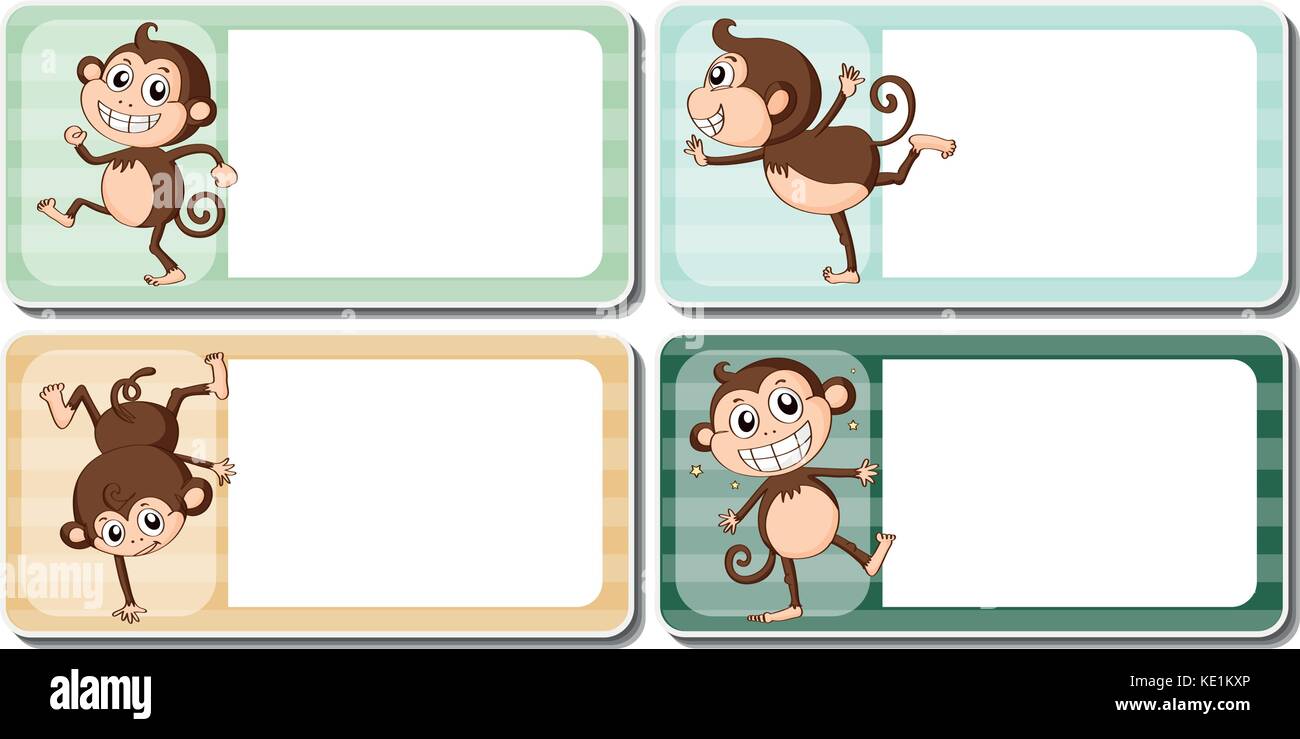 Label design with cute monkeys illustration Stock Vector Image & Art ...