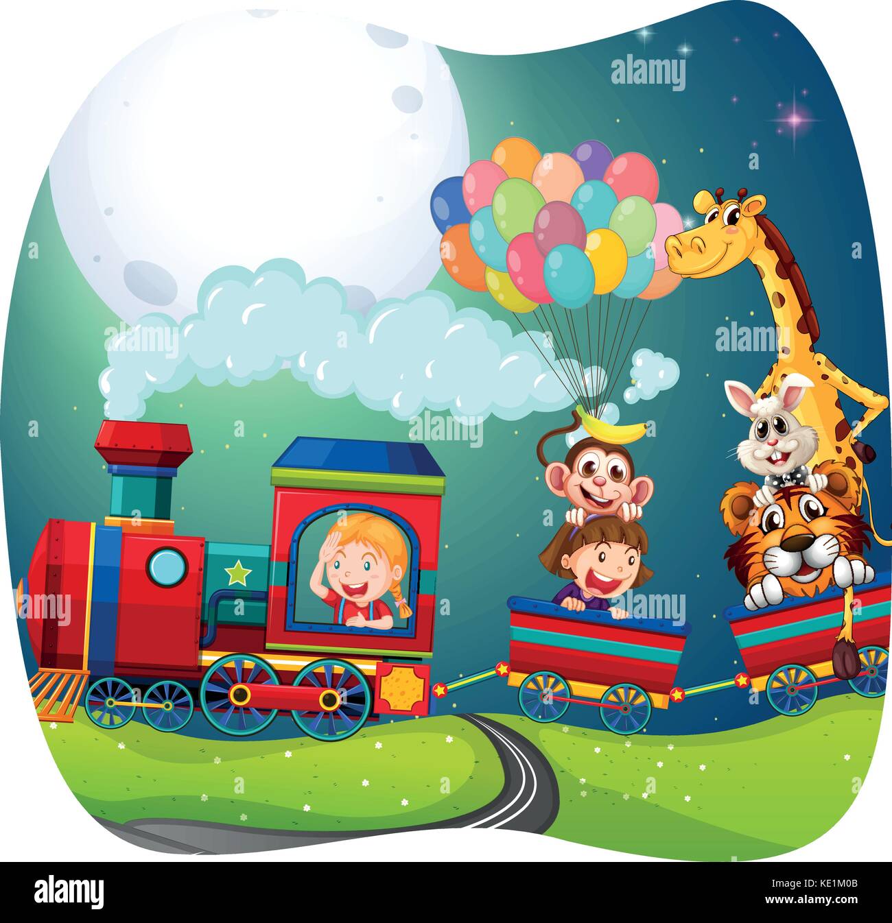 Girls and animals on train illustration Stock Vector Image & Art - Alamy
