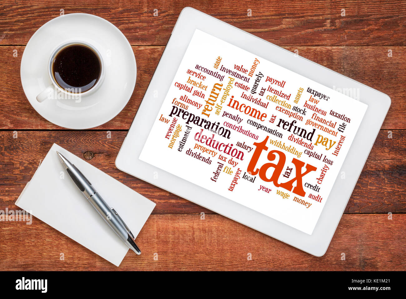 cloud of words related to taxes, preparation, paying, income, refunds ...