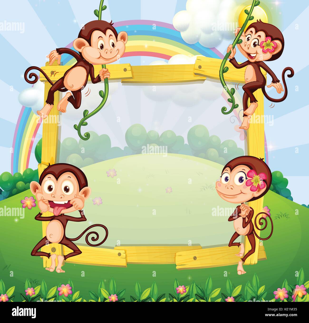 Border design with monkeys in the park illustration Stock Vector Image ...