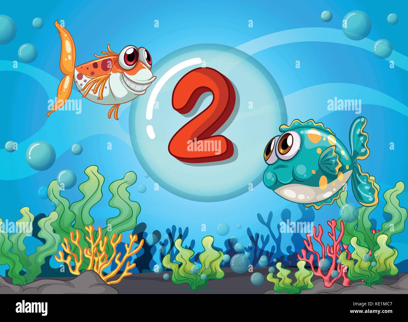 Card number two with 2 fish underwater illustration Stock Vector Image ...
