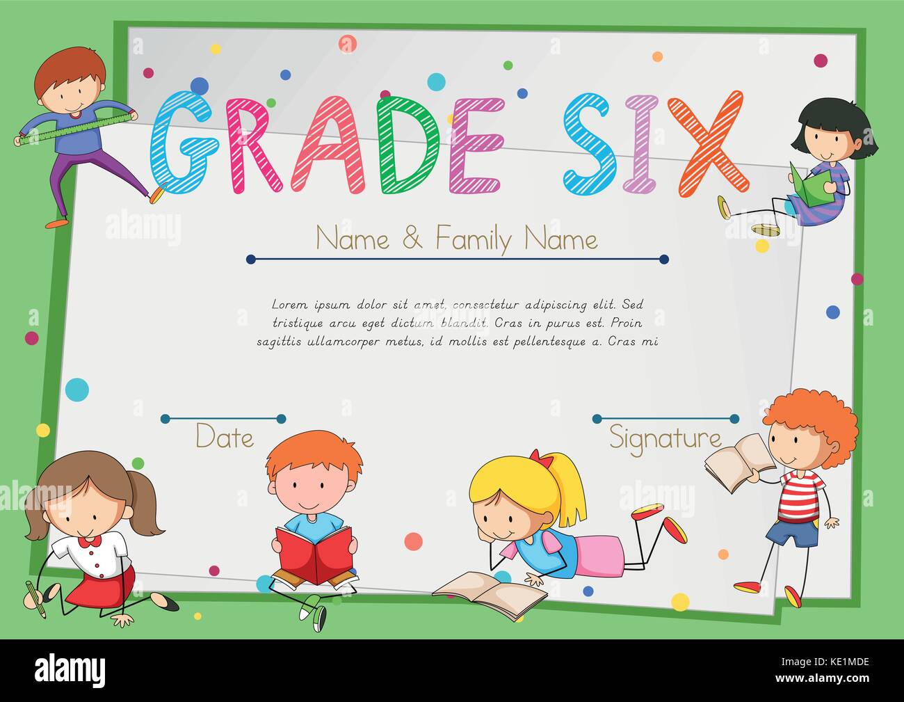 Certificate template for students grade six illustration Stock Vector ...