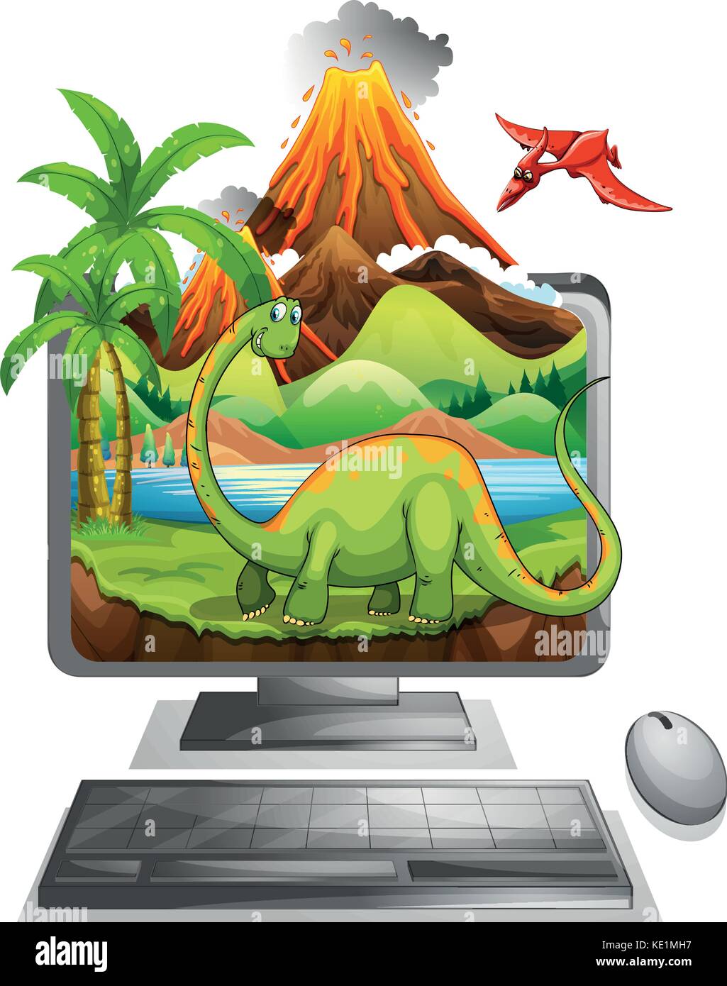Dinosaur on computer screen illustration Stock Vector Image & Art - Alamy
