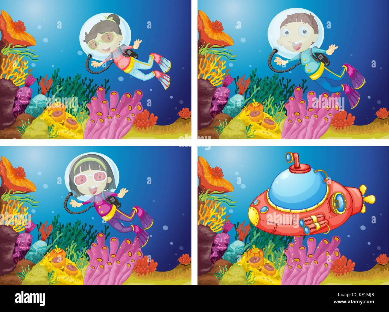 Kids scuba diving under the sea illustration Stock Vector Image & Art ...