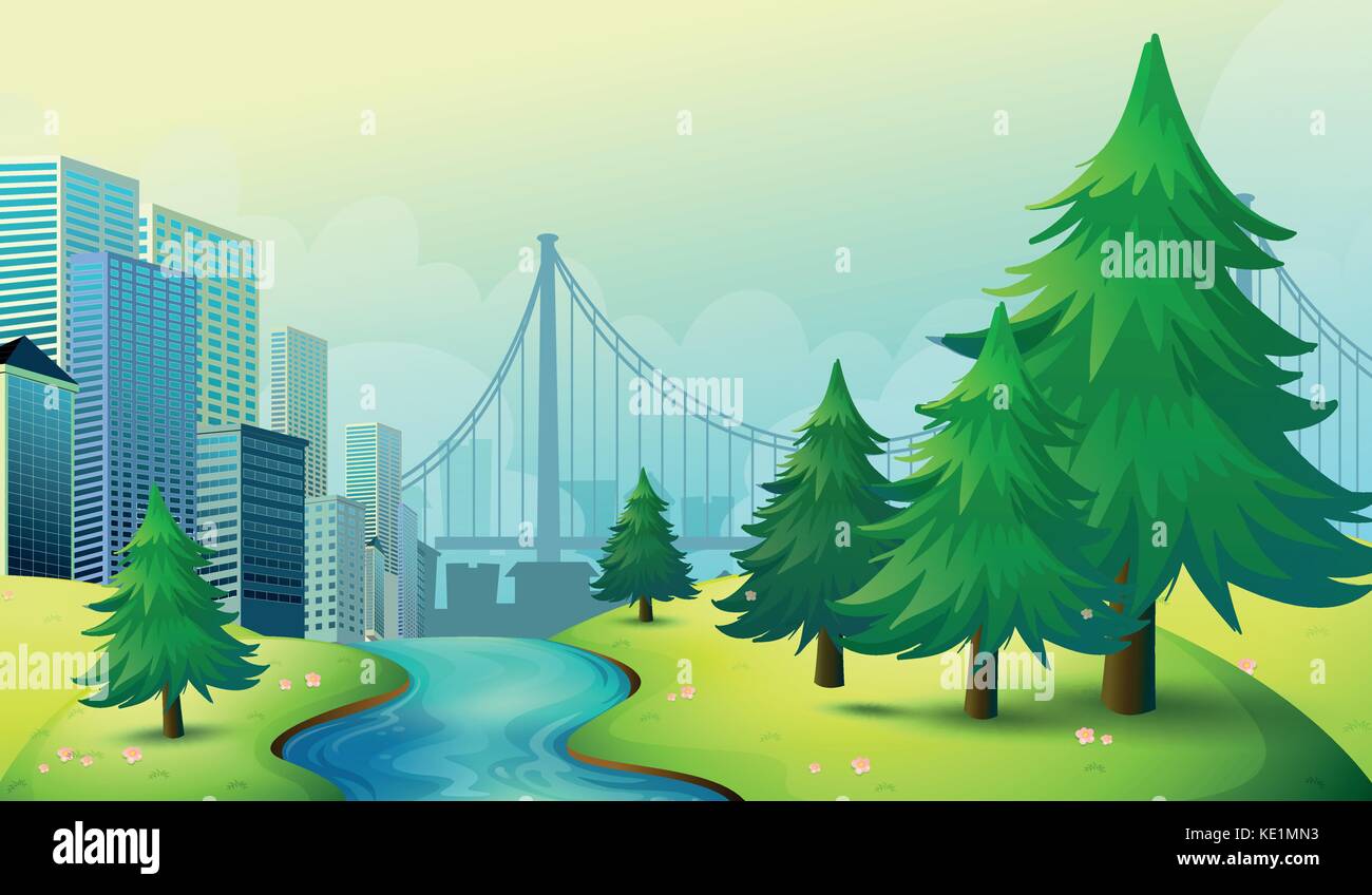 City buildings view with nature illustration Stock Vector Image & Art ...