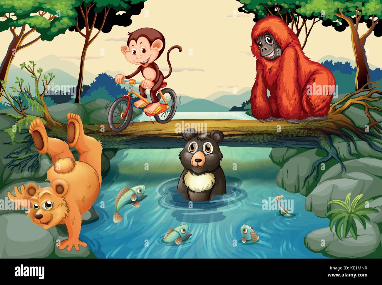Animals by the river illustration Stock Vector Image & Art - Alamy