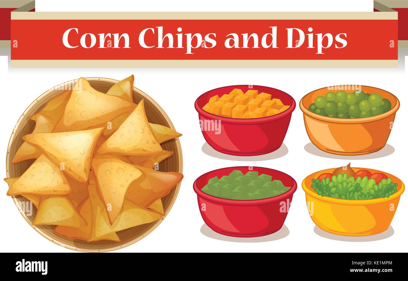 Corn chips and four kind of dips illustration Stock Vector Image & Art ...