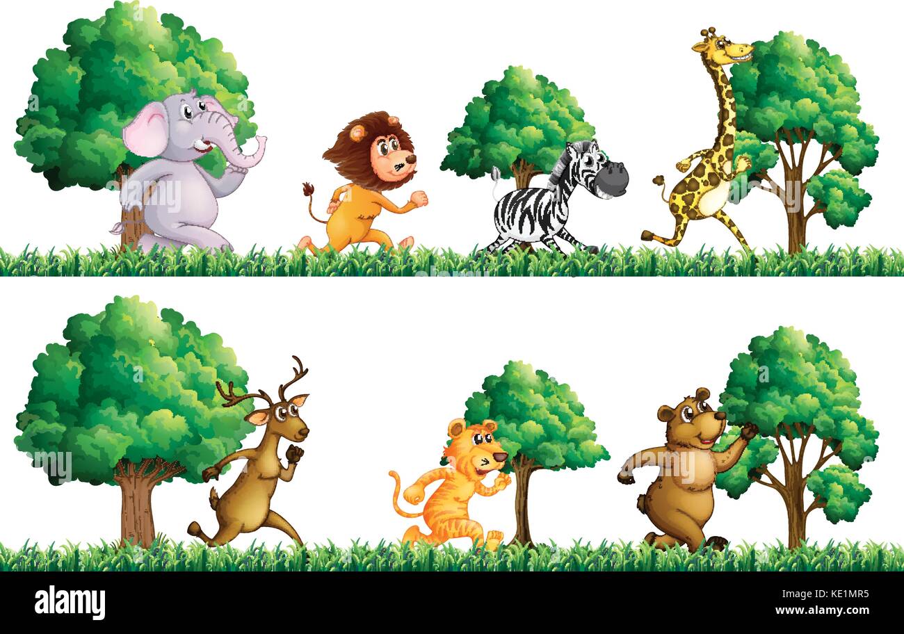 Wild animals running in the field illustration Stock Vector Image & Art ...