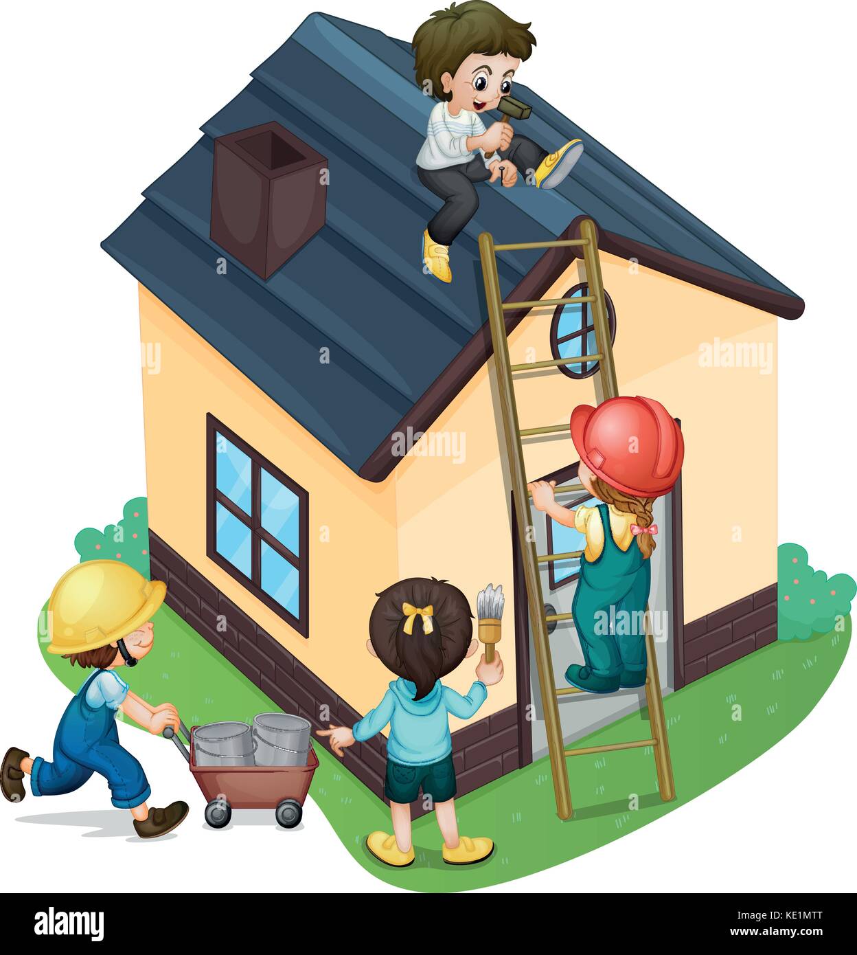 Children painting and fixing the house illustration Stock Vector Image ...