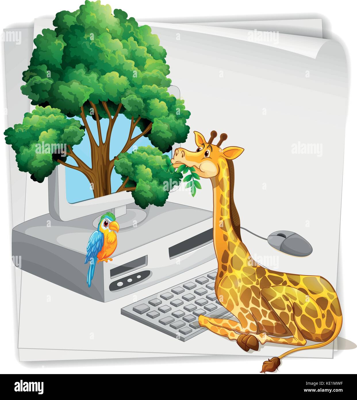 Computer screen with giraffe eating leaves illustration Stock Vector ...