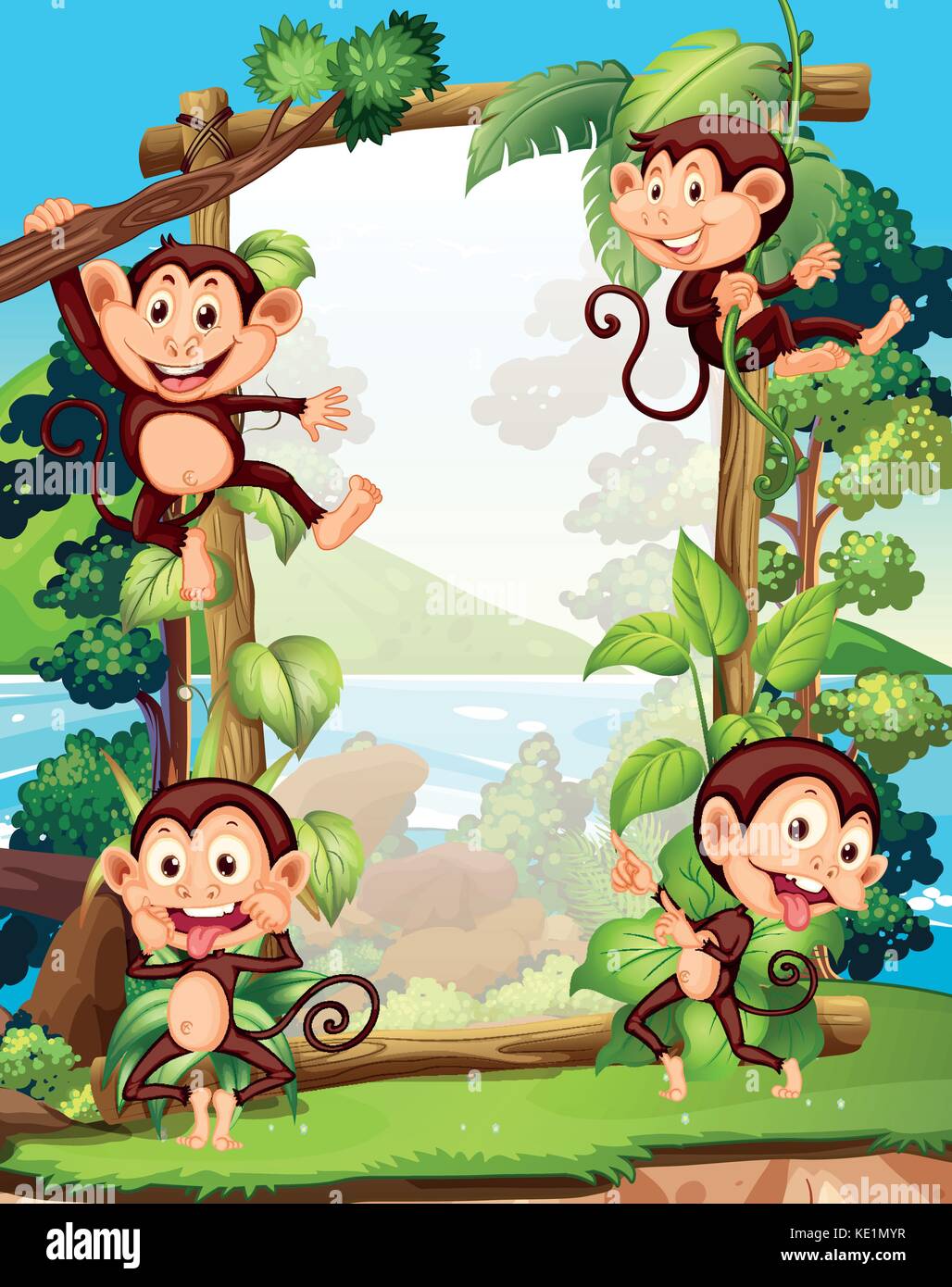 Border design with four monkeys illustration Stock Vector Image & Art ...