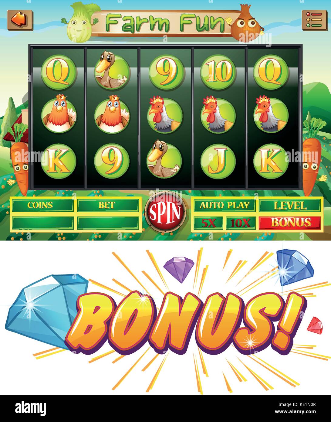 Computer game template with farm theme illustration Stock Vector Image ...