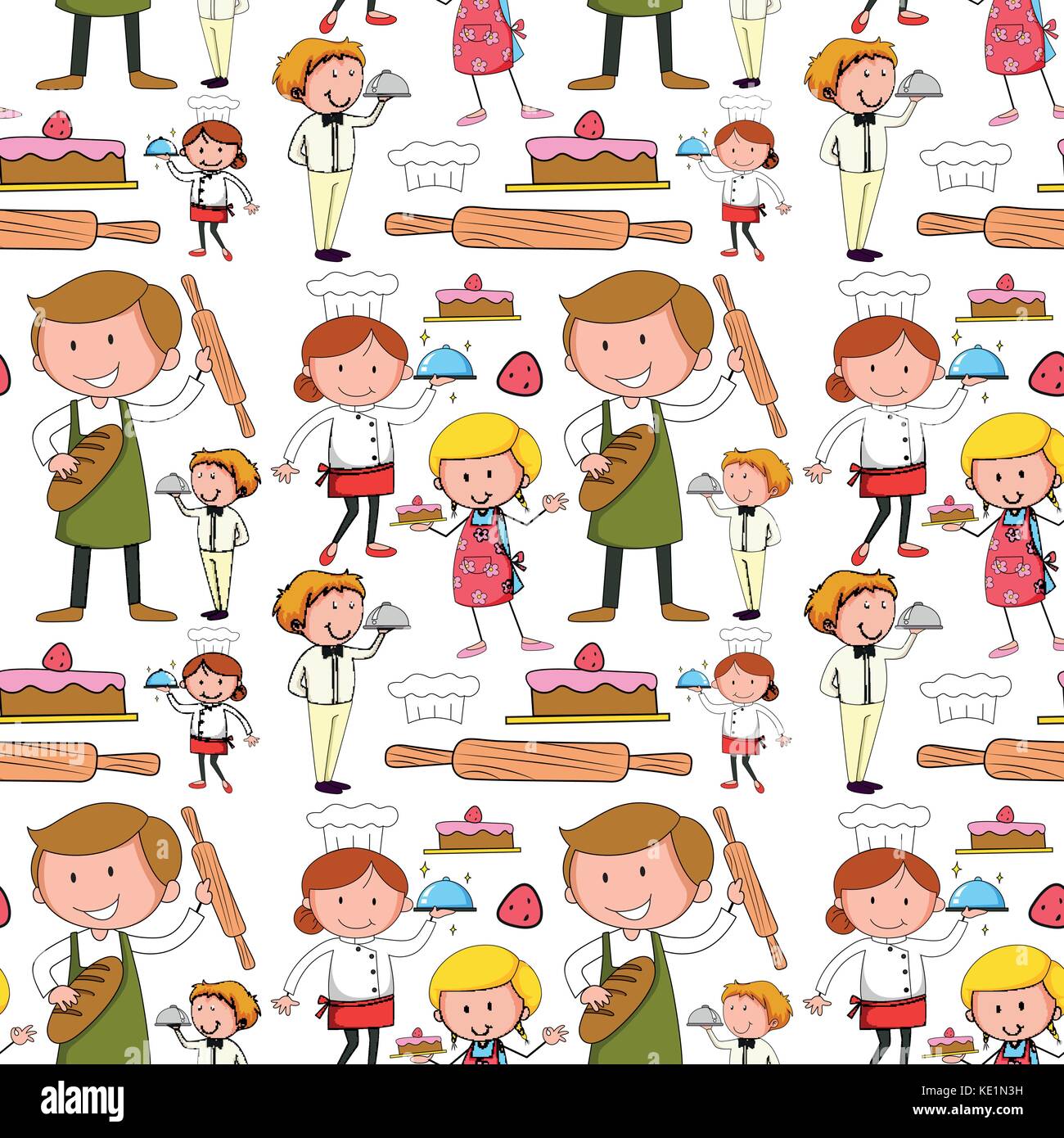 Seamless background with chefs and bakers illustration Stock Vector ...