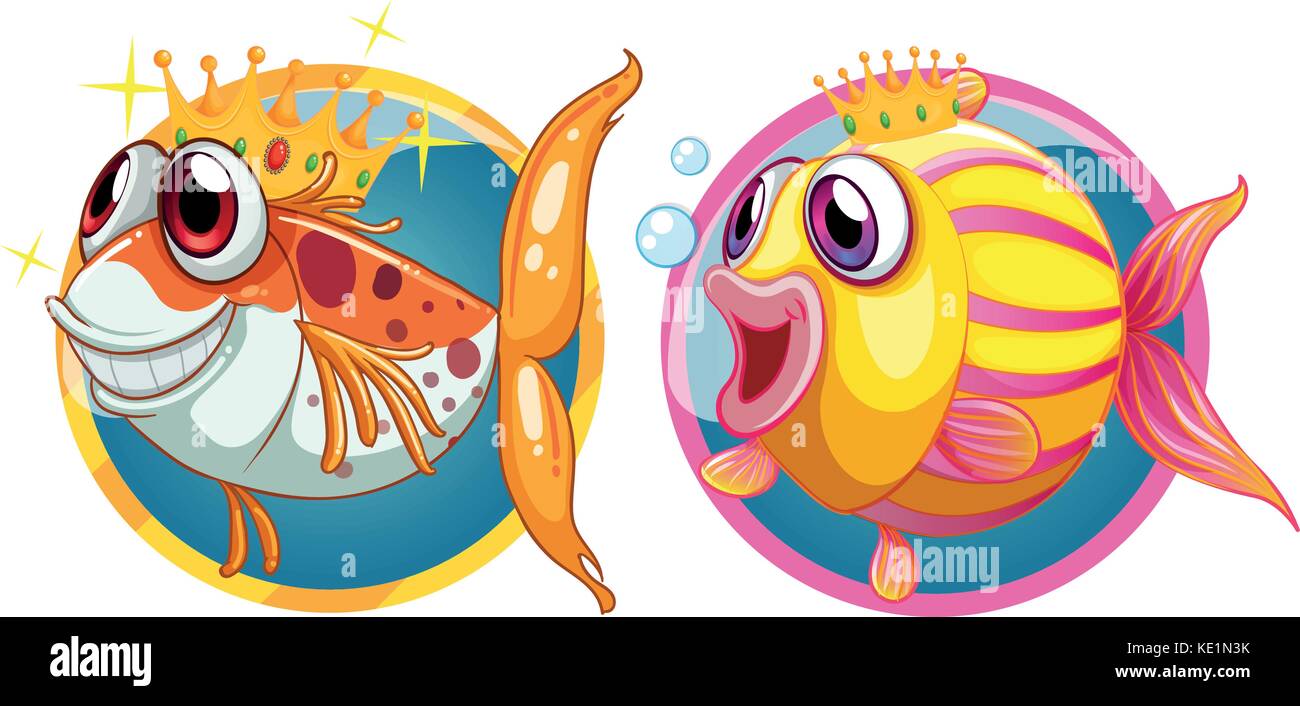 Two cute fish on round badges illustration Stock Vector Image & Art - Alamy