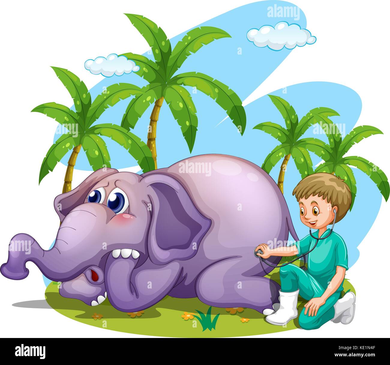 Vet examining elephant in the park illustration Stock Vector Image ...
