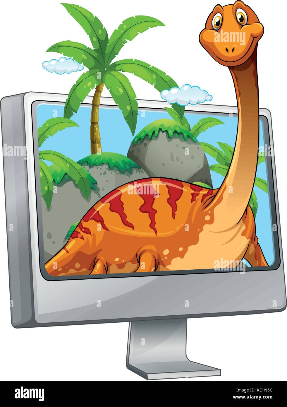 Computer screen with dinosaur smiling illustration Stock Vector Image ...