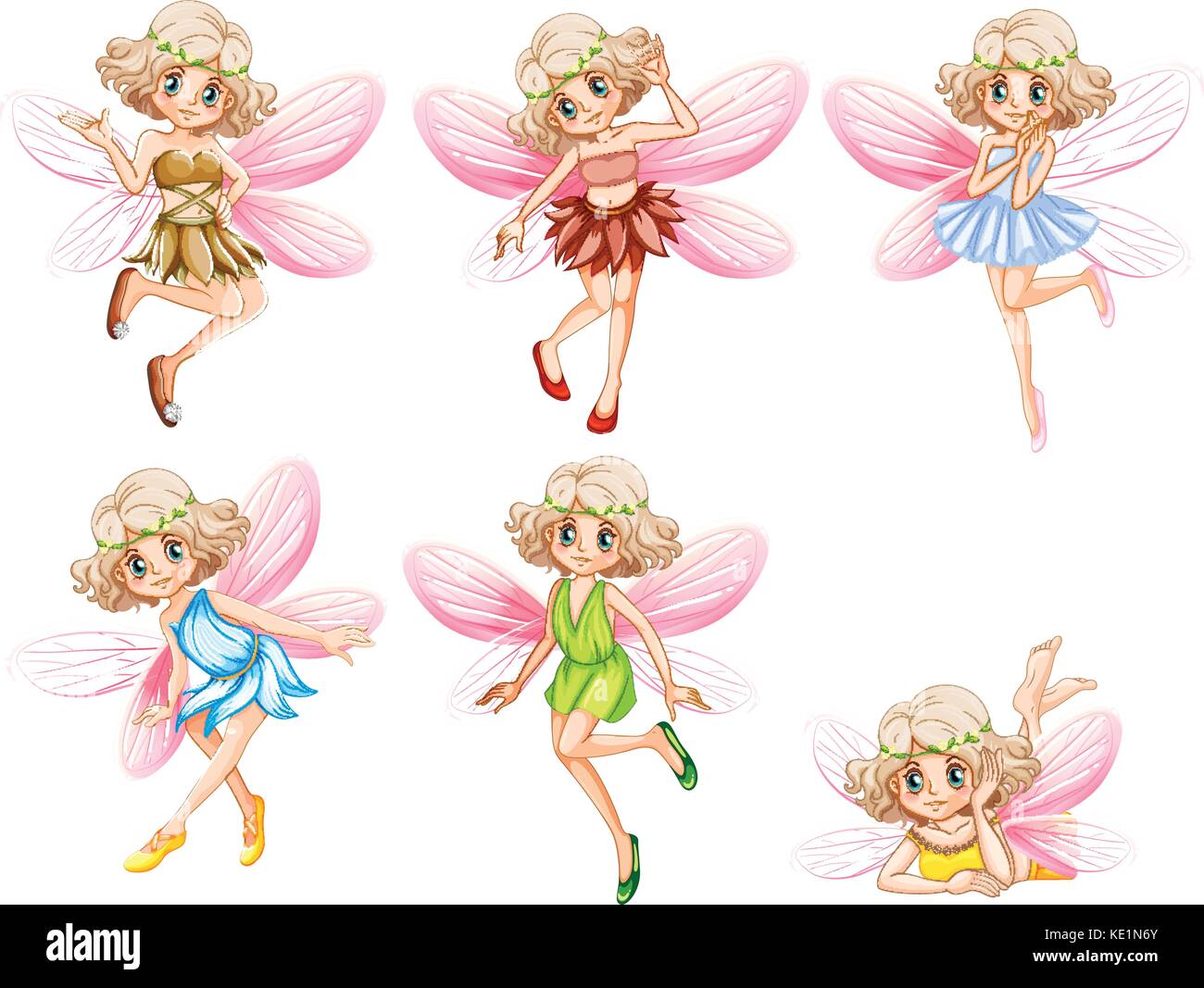Six fairies with pink wings illustration Stock Vector Image & Art - Alamy