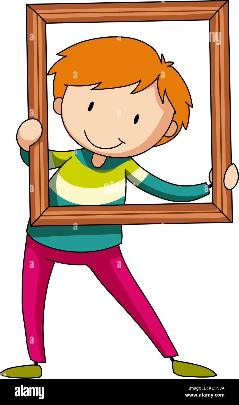 Boy and wooden frame illustration Stock Vector Image & Art - Alamy