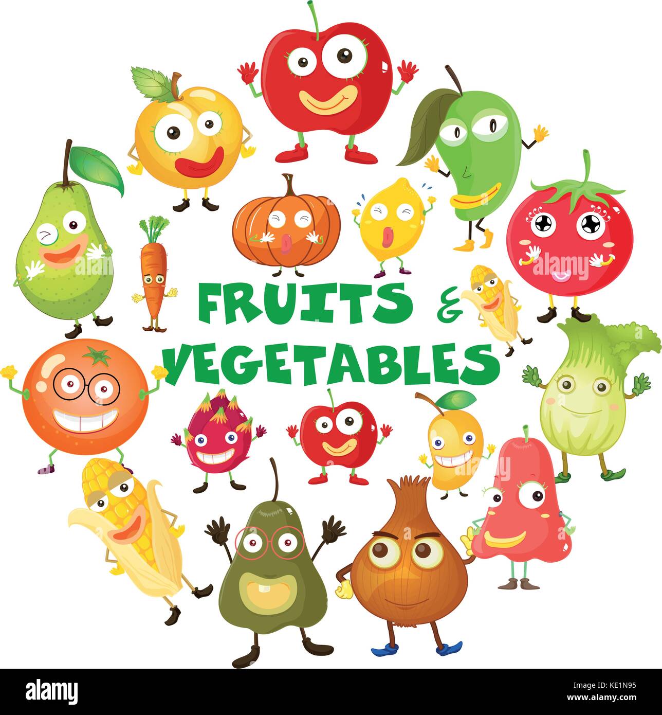 Fruits and vegetables with faces illustration Stock Vector Image & Art ...