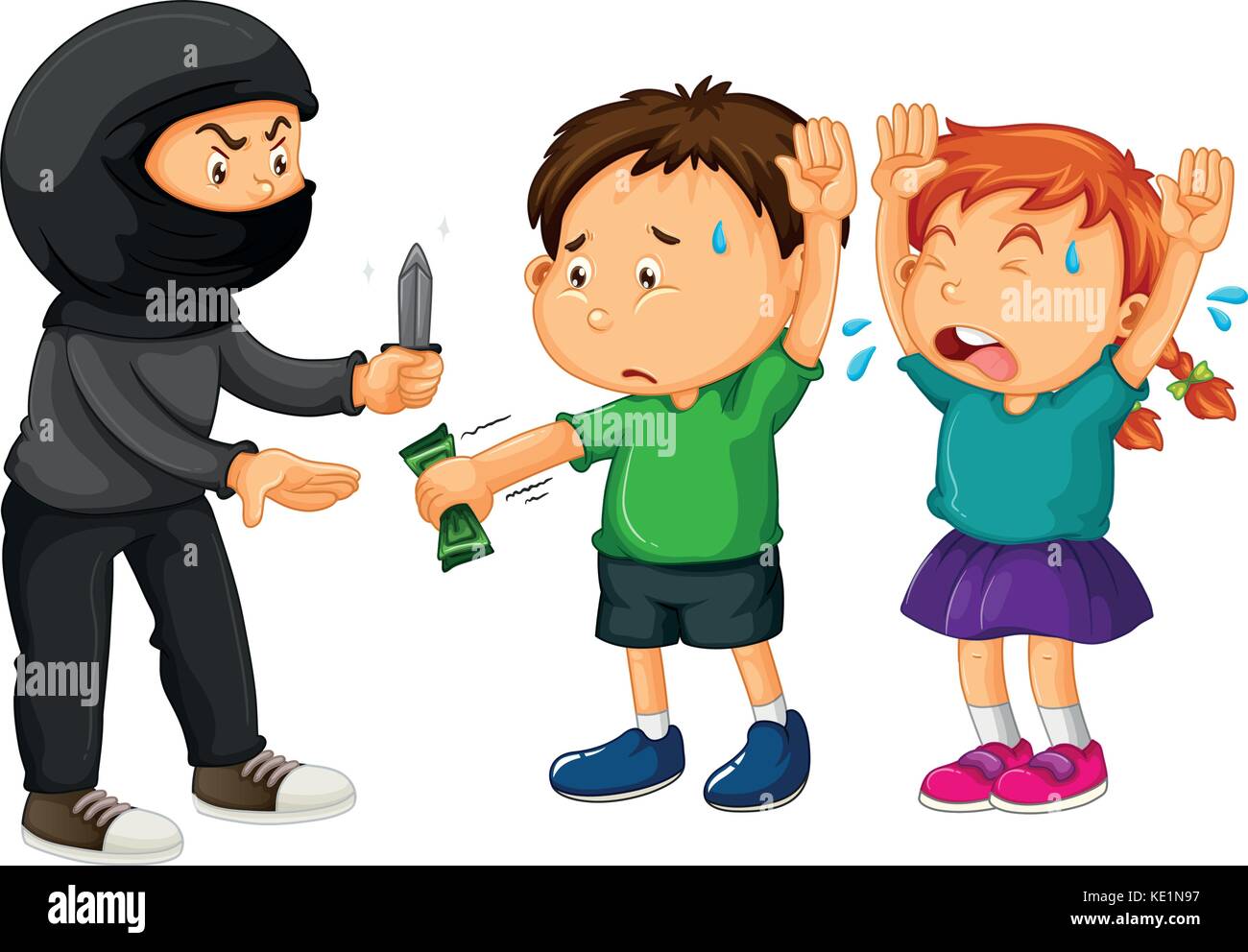 Robbery Scene With Thief And Victims Illustration Stock Vector Image