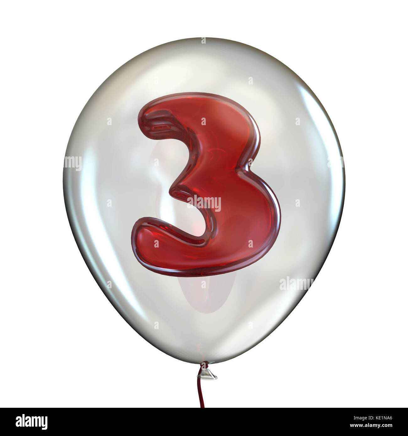 Number THREE 3 in transparent balloon 3D render illustration isolated ...