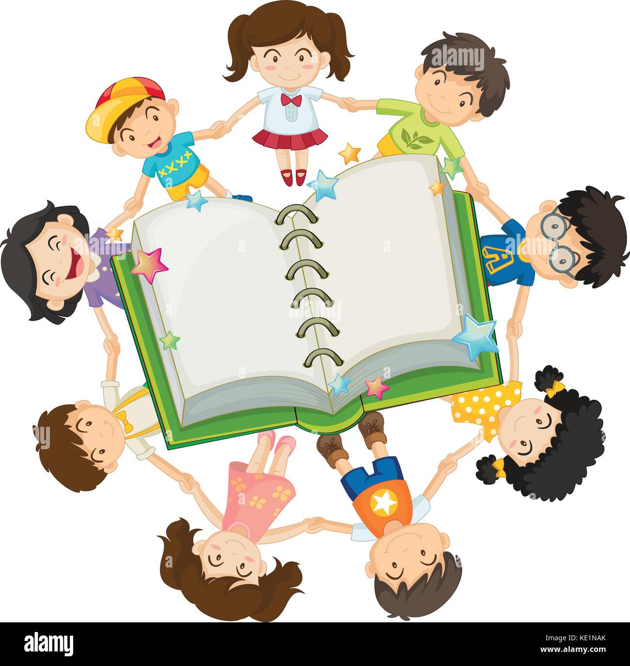 Children around the open book illustration Stock Vector Image & Art - Alamy