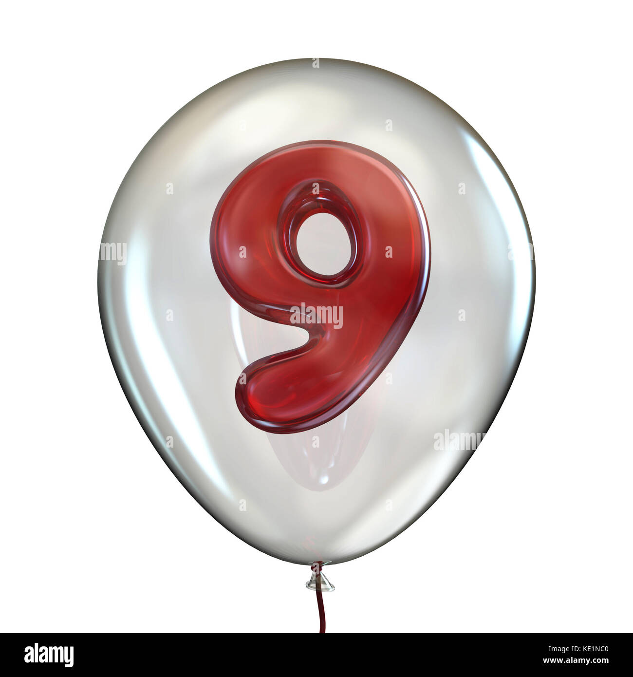 Number NINE 9 in transparent balloon 3D render illustration isolated on ...