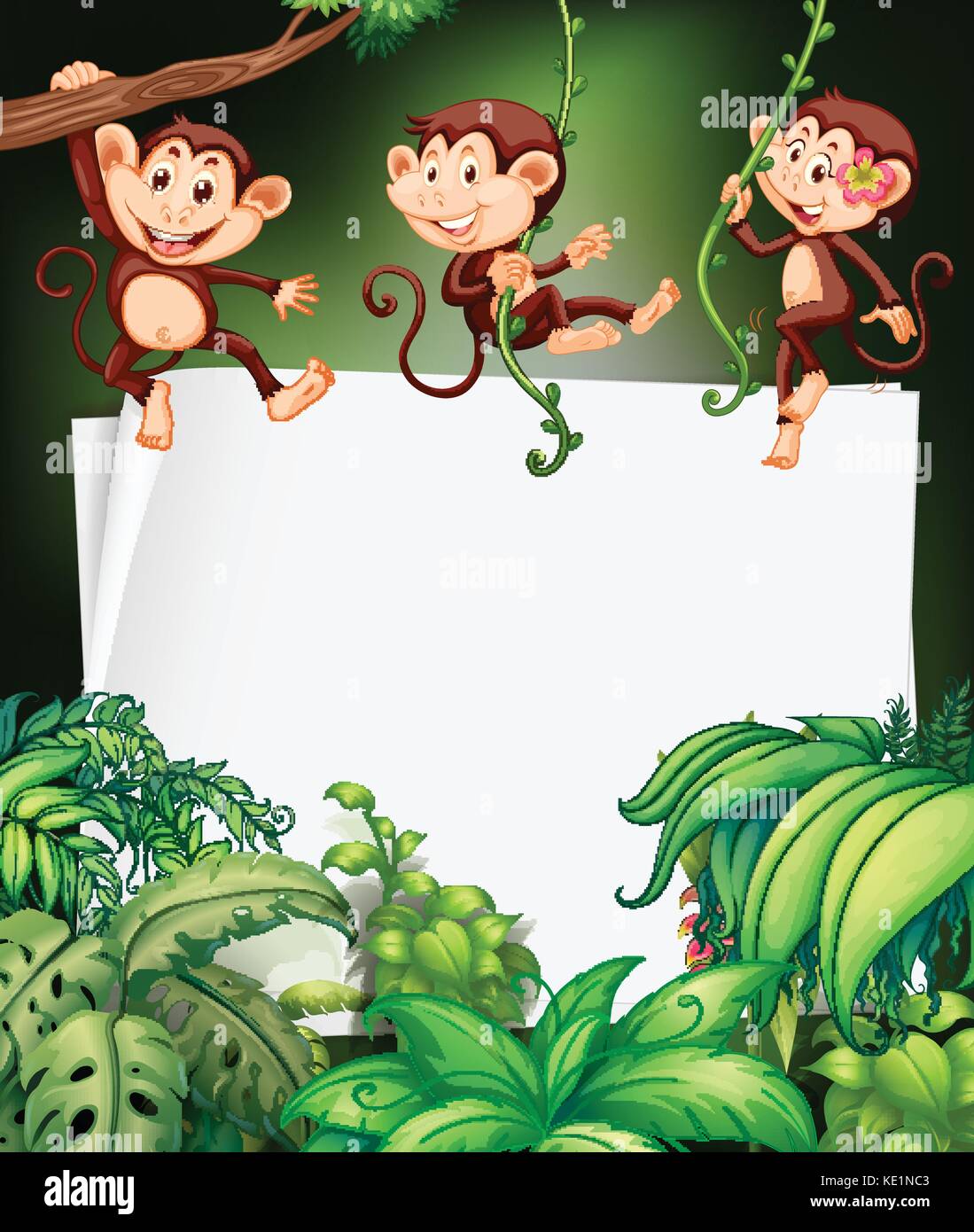 Border design with monkey on the tree illustration Stock Vector Image ...