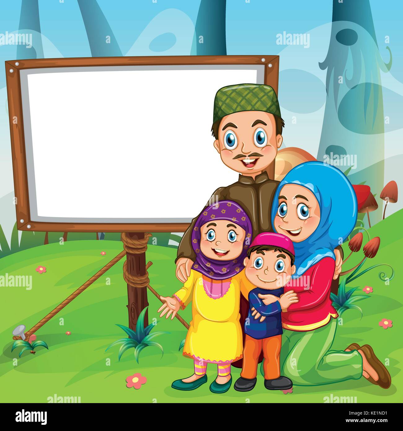 Border design with muslim family illustration Stock Vector Image & Art ...