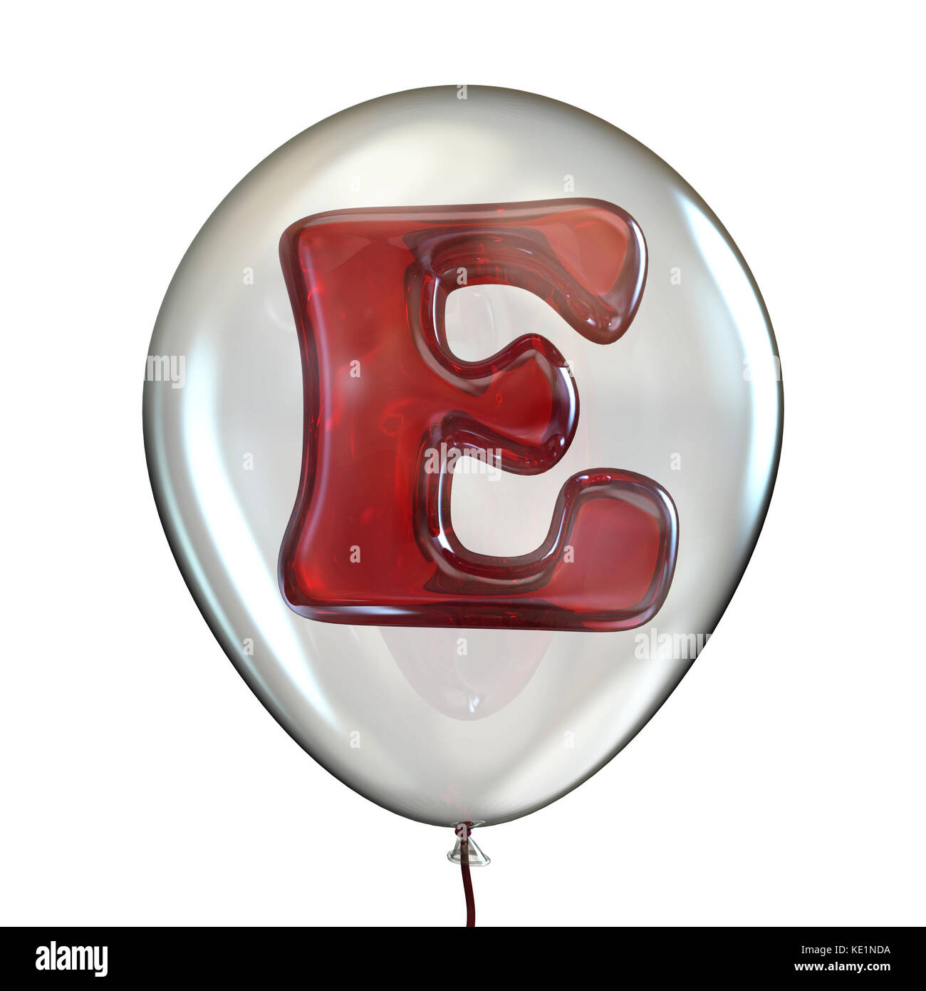 Letter E in transparent balloon 3D render illustration isolated on ...