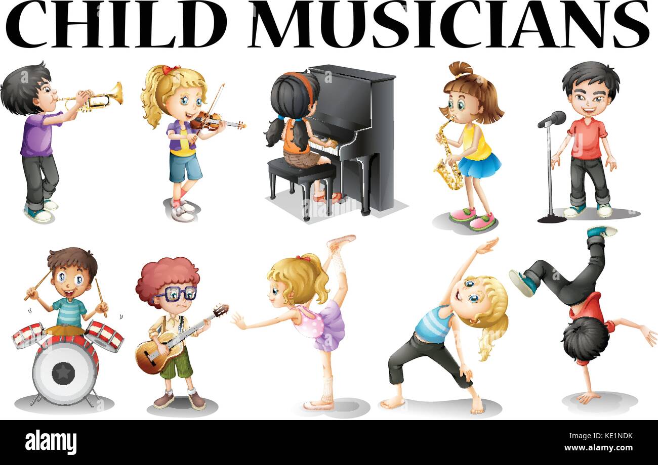 Children playing different musical instruments illustration Stock ...