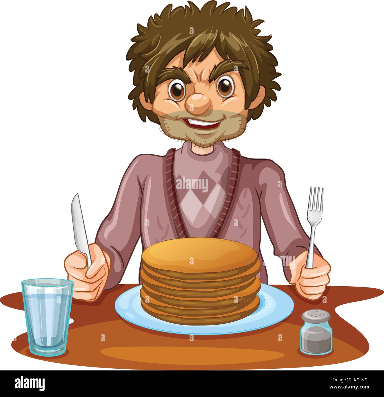 Man eating pancakes for breakfast illustration Stock Vector Image & Art ...