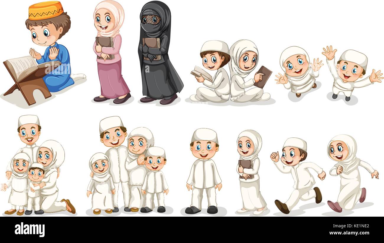 Muslim people in different actions illustration Stock Vector Image ...