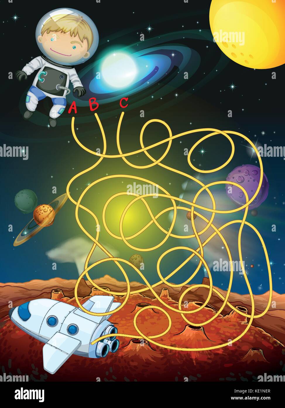 Maze game with astronaut in space illustration Stock Vector Image & Art ...
