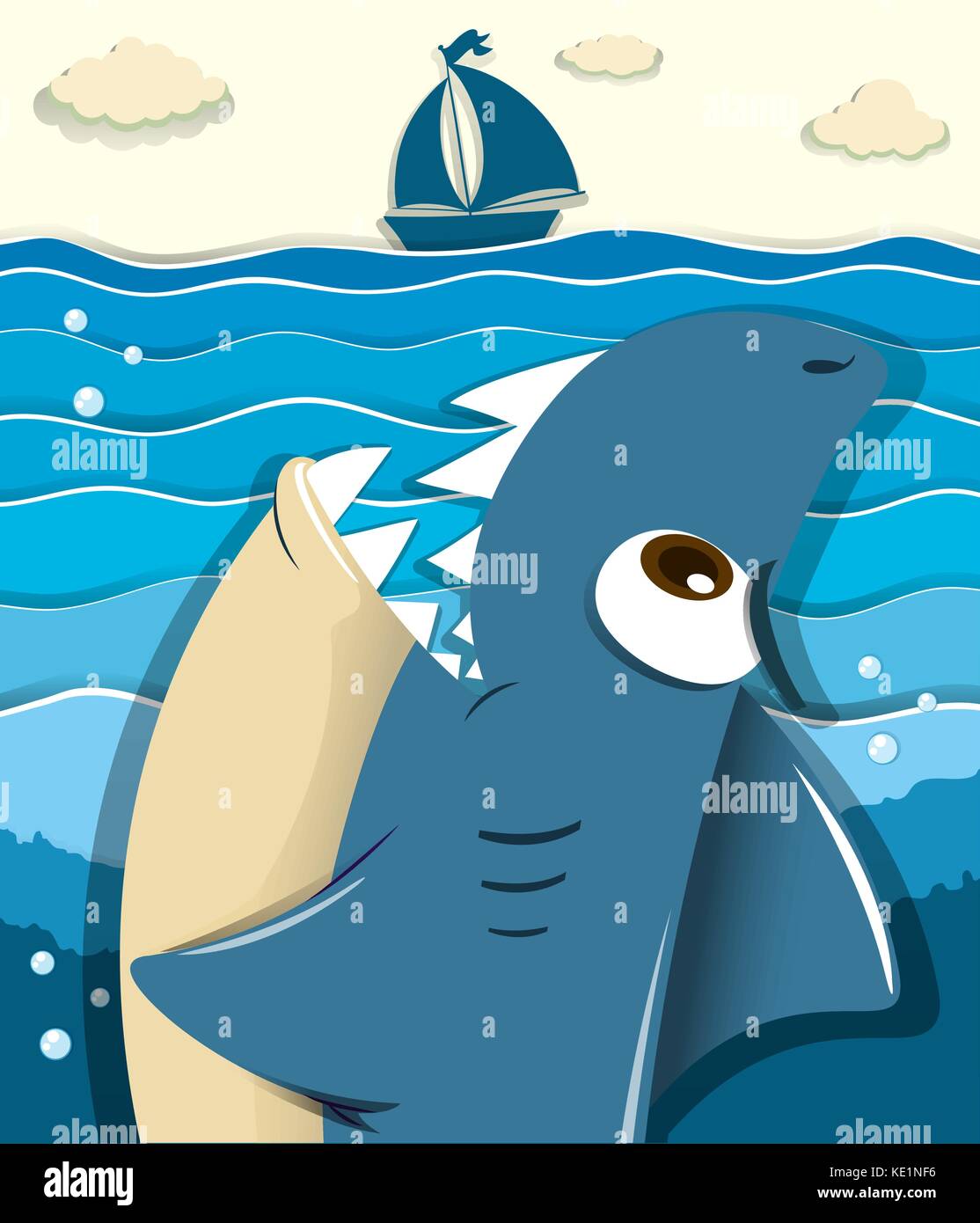 Angry shark aiming for sailboat illustration Stock Vector Image & Art ...