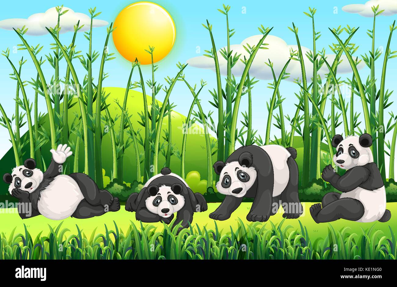 Four pandas in the field illustration Stock Vector Image & Art - Alamy