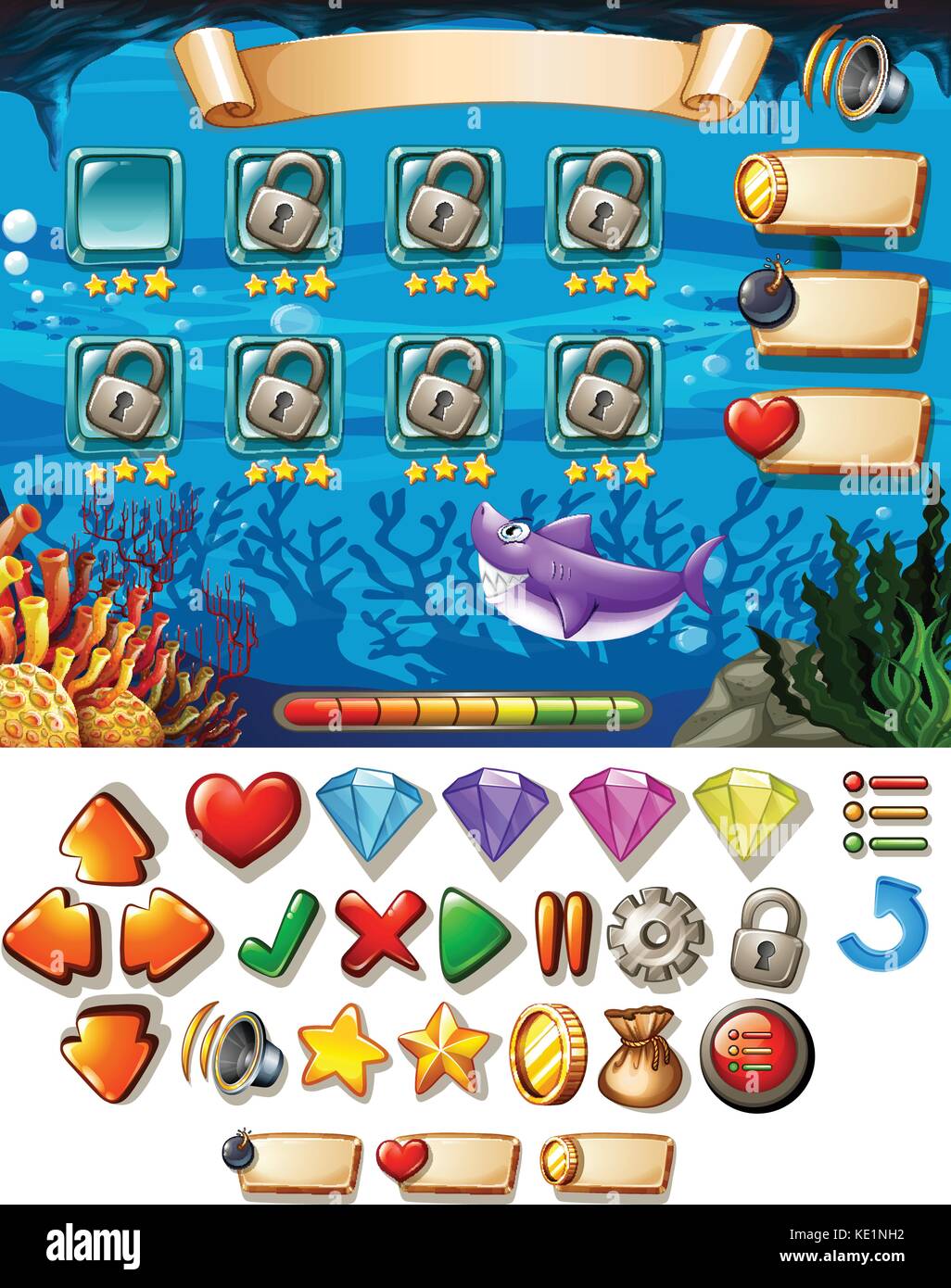 Game template with underwater scene illustration Stock Vector Image ...