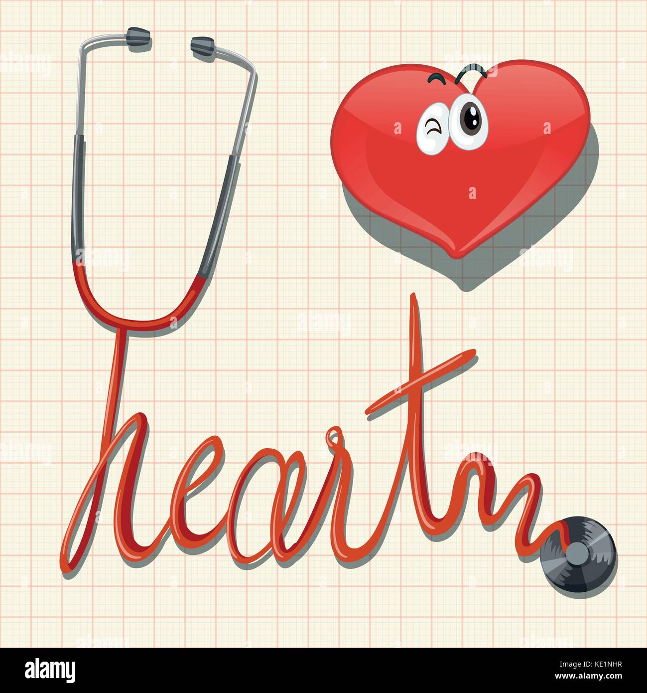 Stethoscope and heart on graph paper illustration Stock Vector Image ...