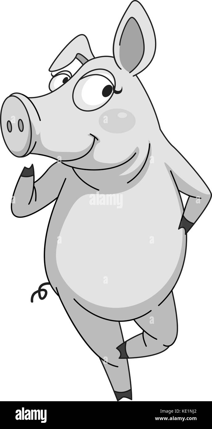 Pig standing alone in black and white illustration Stock Vector Image ...