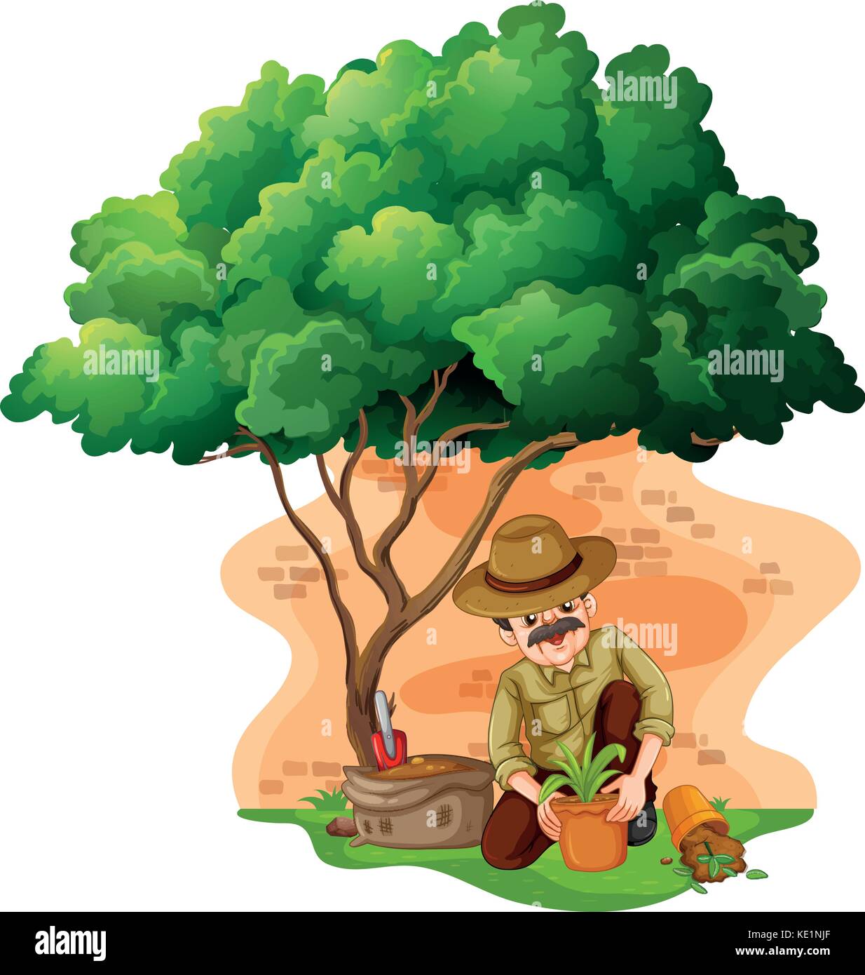 Man planting tree in the garden illustration Stock Vector Image & Art ...