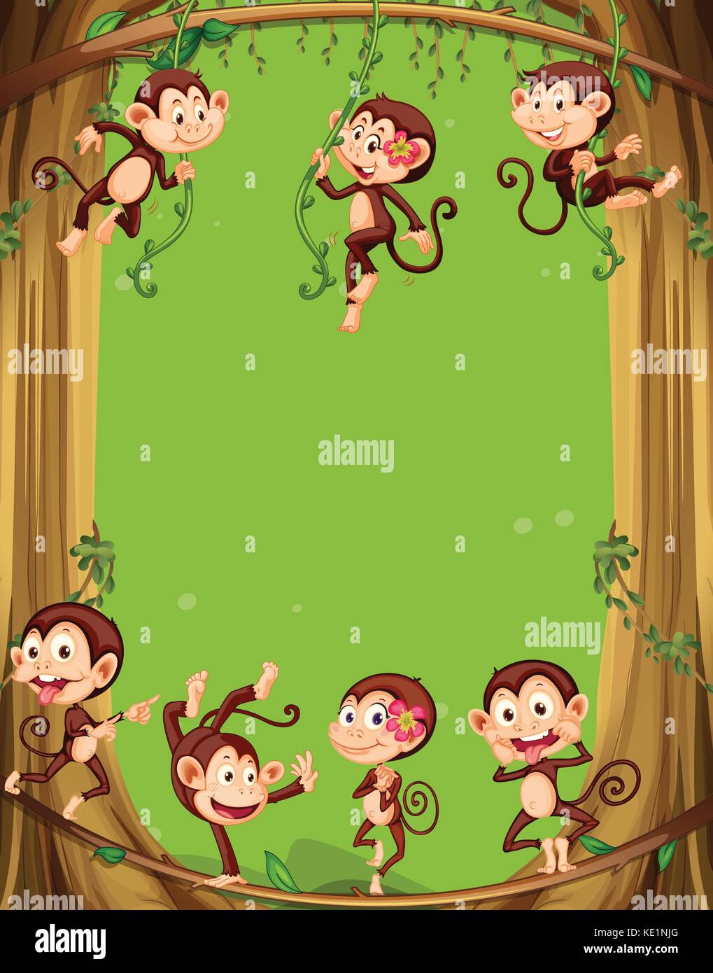 Border design with monkeys on the tree illustration Stock Vector Image ...
