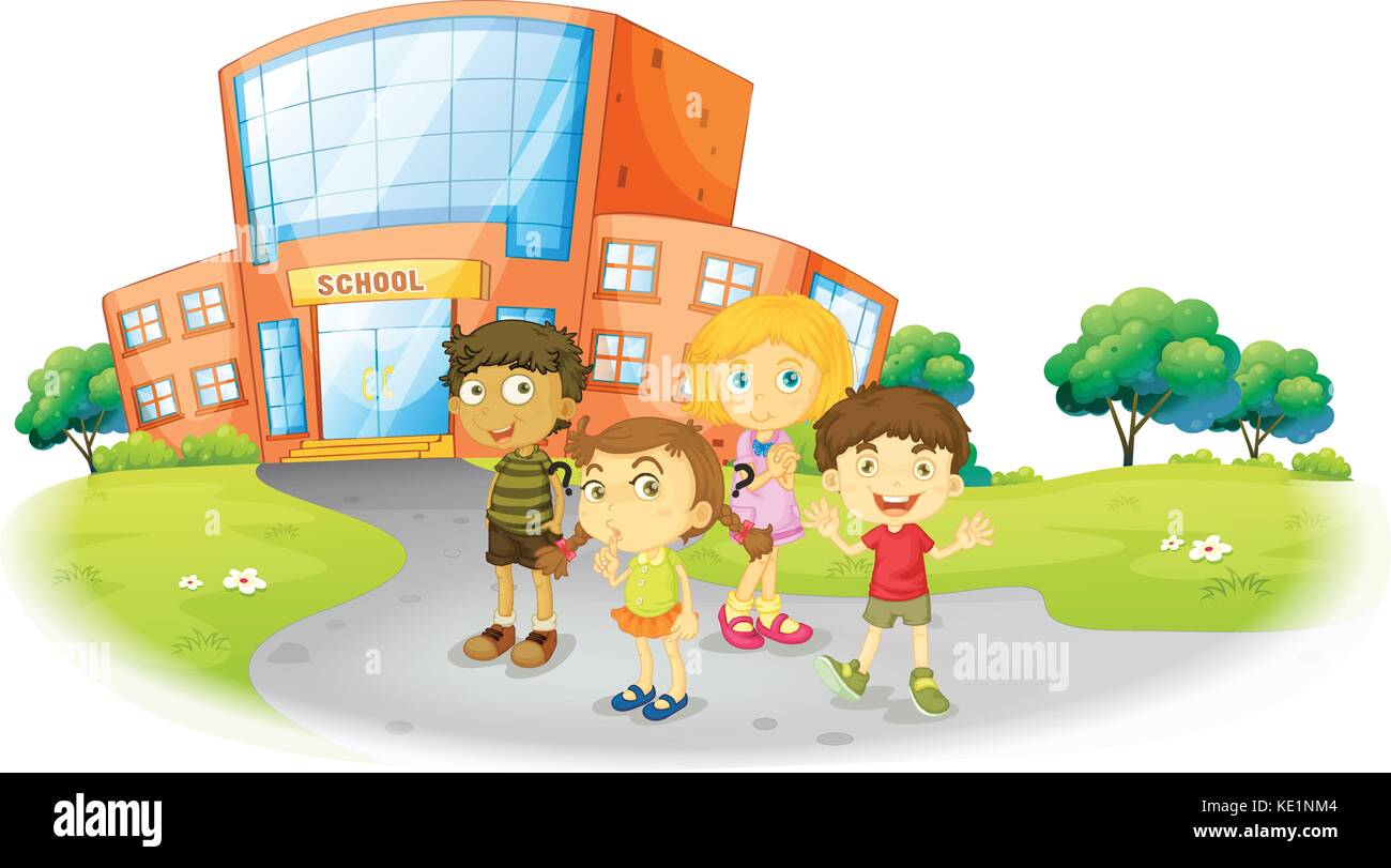 Boys and girls standing on the school ground illustration Stock Vector ...