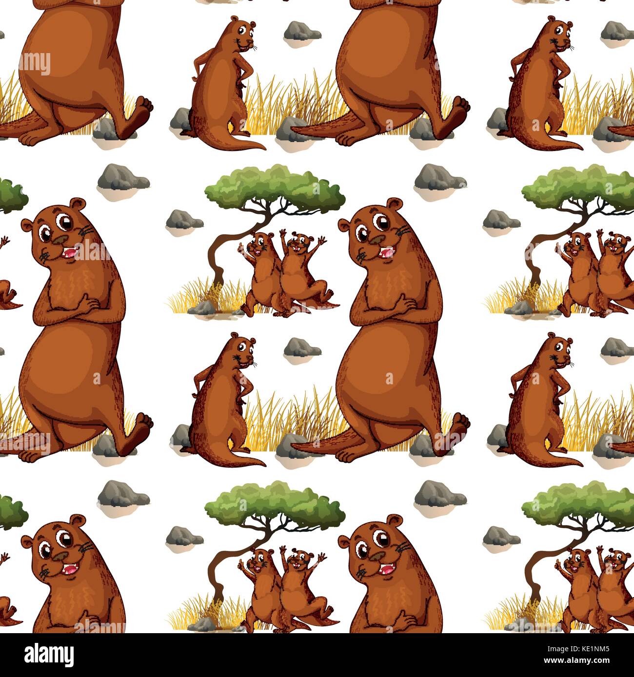 Seamless background with beaver and tree illustration Stock Vector ...